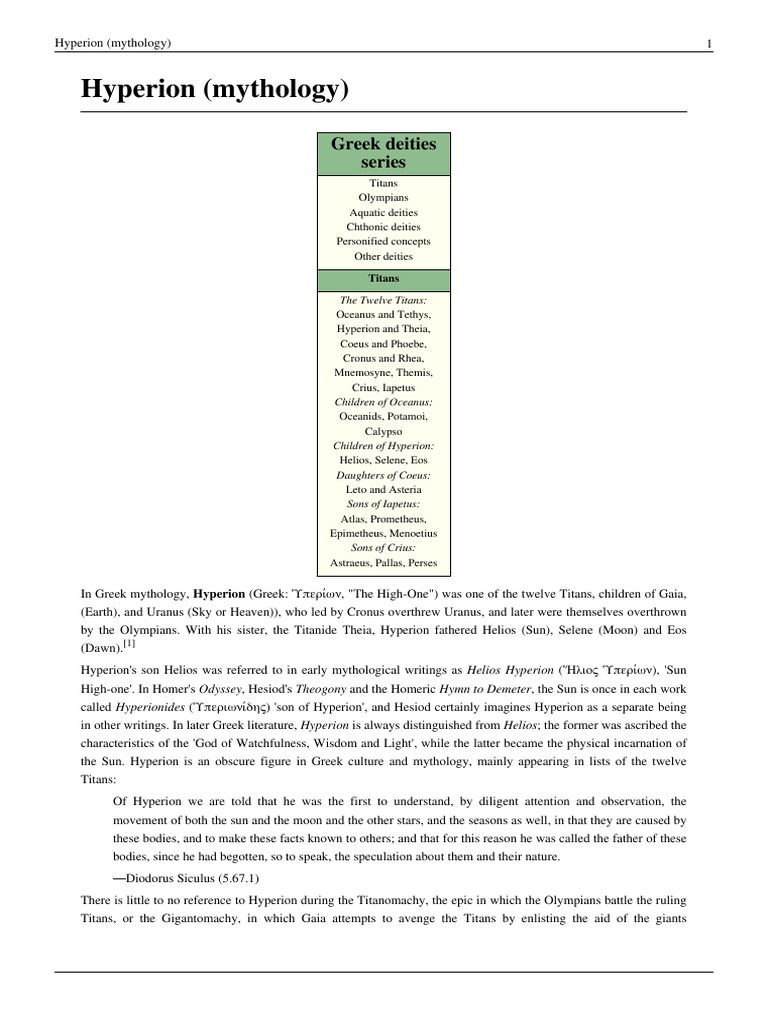 Hyperion (Mythology) | Greek Gods | Mythology