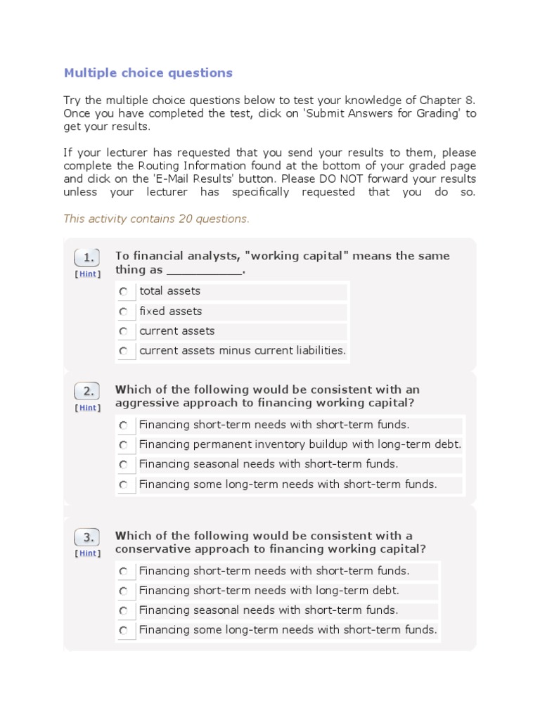 Multiple Choice Questions | PDF | Economics | Working Capital