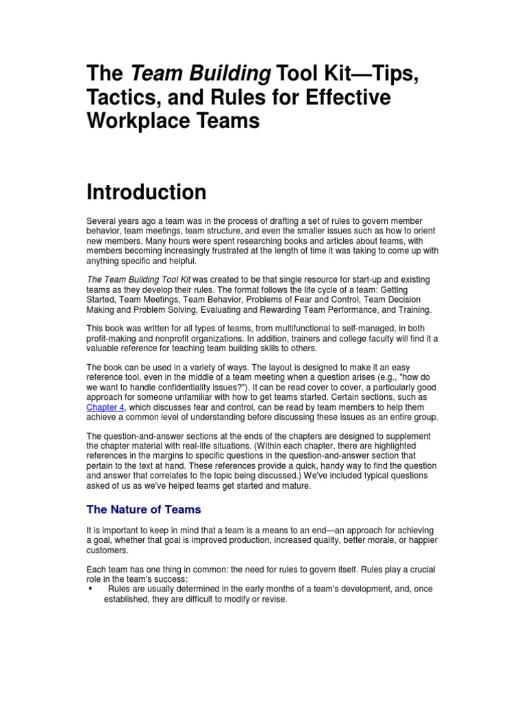 The Team Building Tool Kit | PDF | Facilitator | Leadership