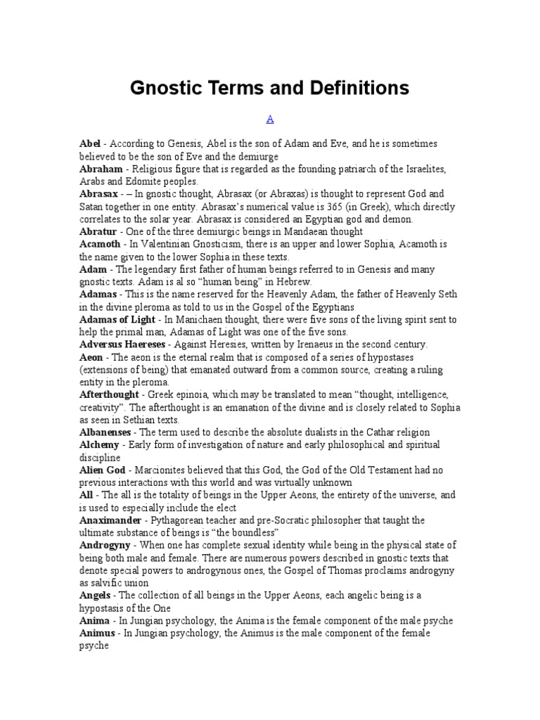 Gnostic Terms and Definitions | Gnosticism | Gnosis