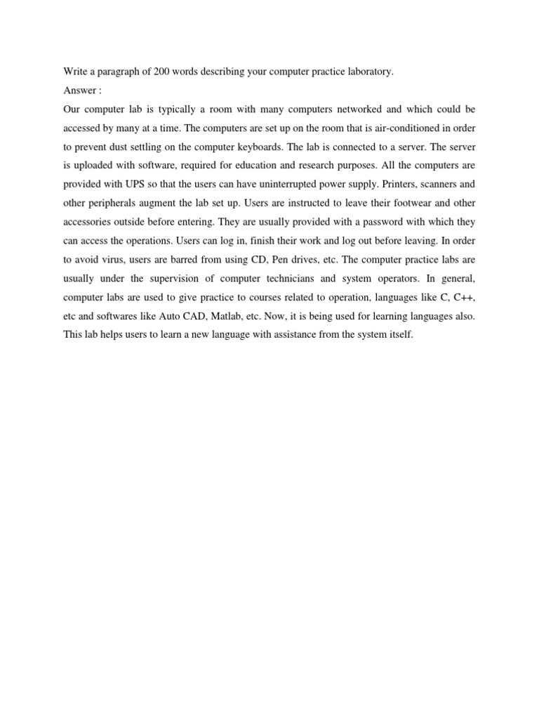 Computer Lab Description and Use | PDF