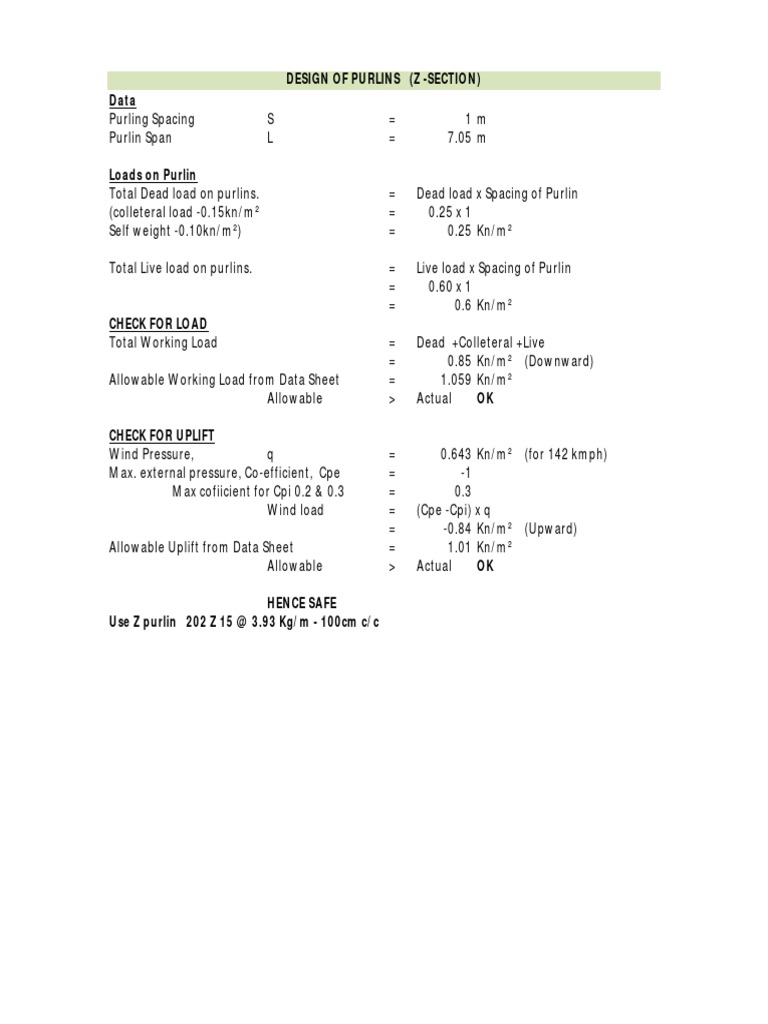Z Purlin Calculation | PDF
