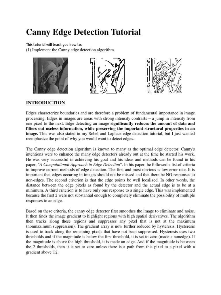 Canny Edge Detection Tutorial PDF | PDF | Line (Geometry ...