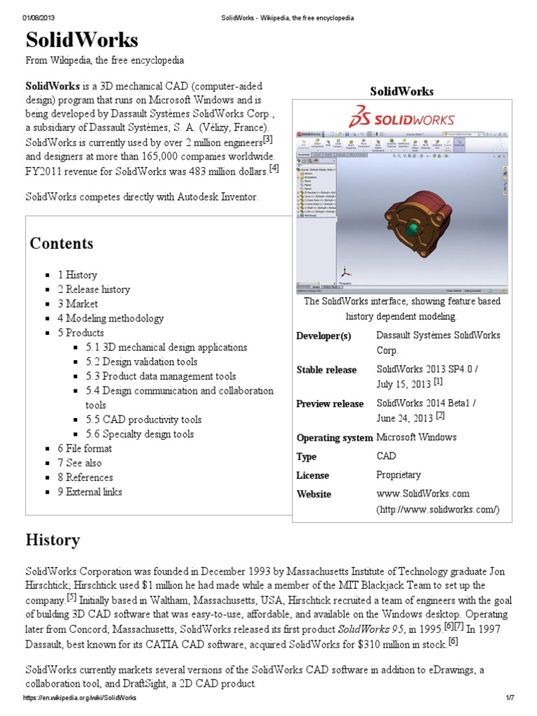SolidWorks - Wikipedia, The Free Encyclopedia | PDF | Computer Aided Design | Computing
