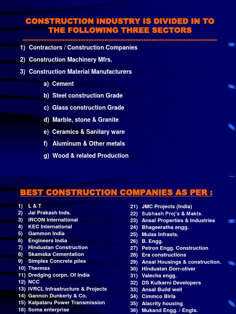 Construction Industry Is Divided in To The Following Three Sectors | PDF