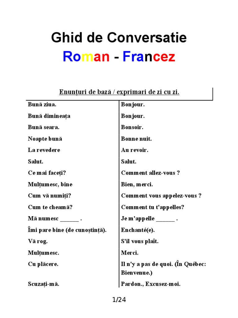 Ghid de Conversatie Roman-Francez
