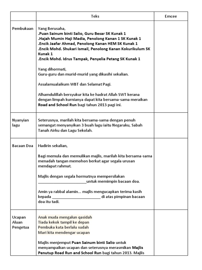 Skrip Pengacara Majlis | PDF