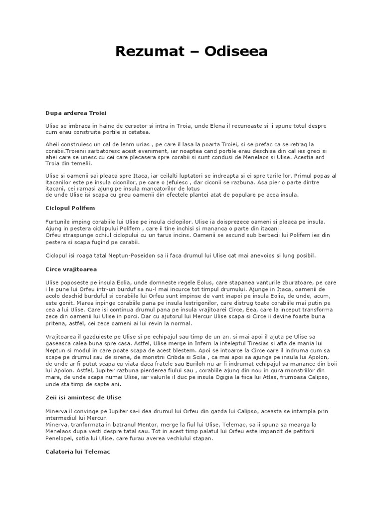 Rezumat Odiseea | PDF