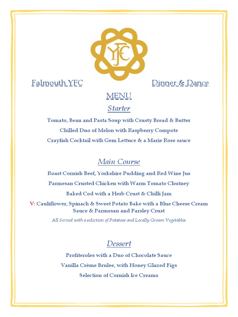 Falmouth YFC Dinner Dance Menu | PDF