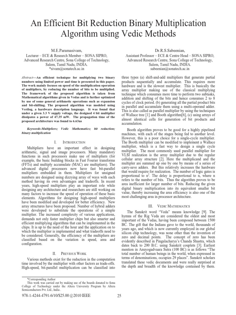 An Efficient Bit Reduction Binary Multiplication Algorithm Using Vedic ...