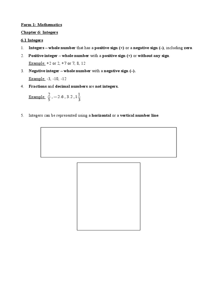 Integers in Form 1 Mathematics | PDF