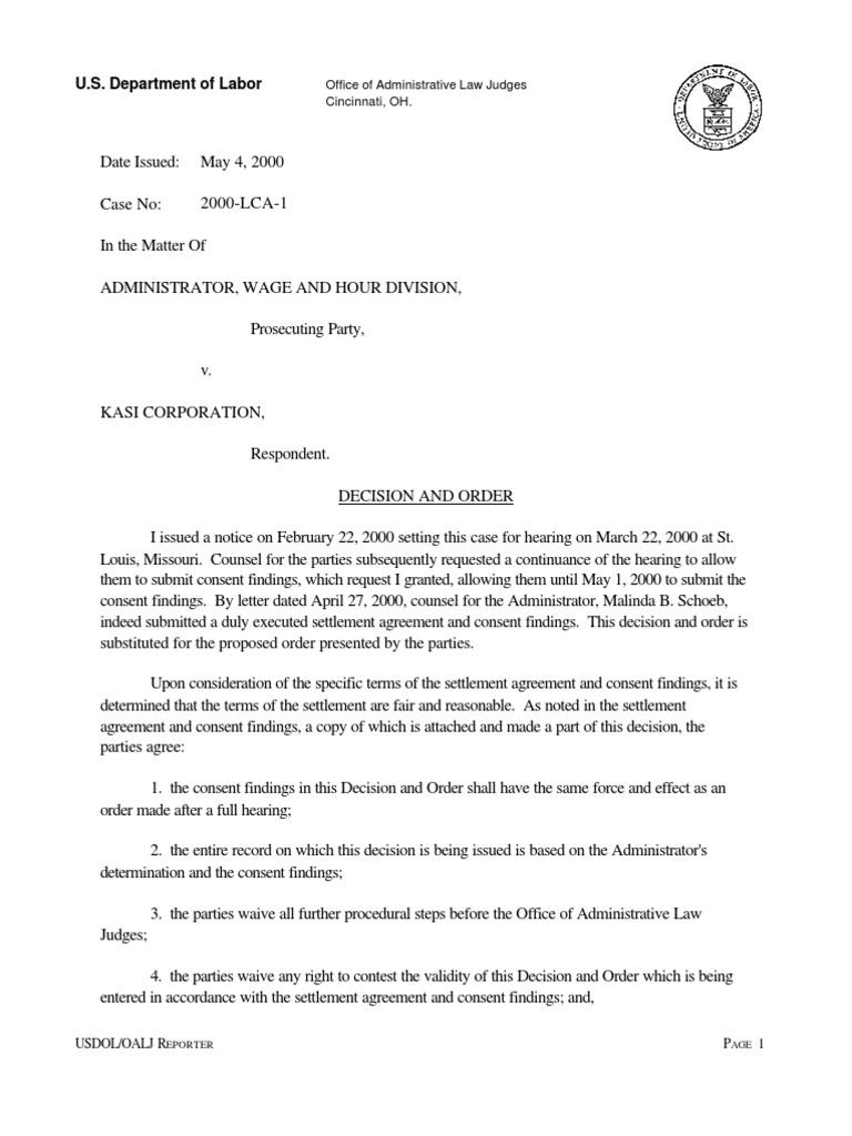 Wage and Hour Settlement Decision | PDF | Settlement (Litigation) | Consent
