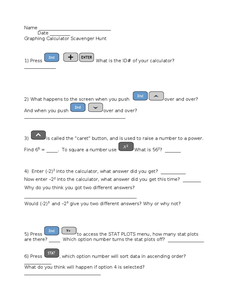 TI-84 Graphing Calculator Scavenger Hunt | PDF | Computing | Computing ...