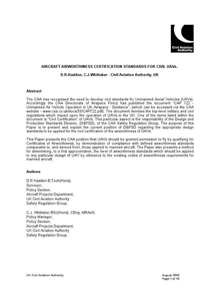 UAV Airworthiness Certification Standards | PDF