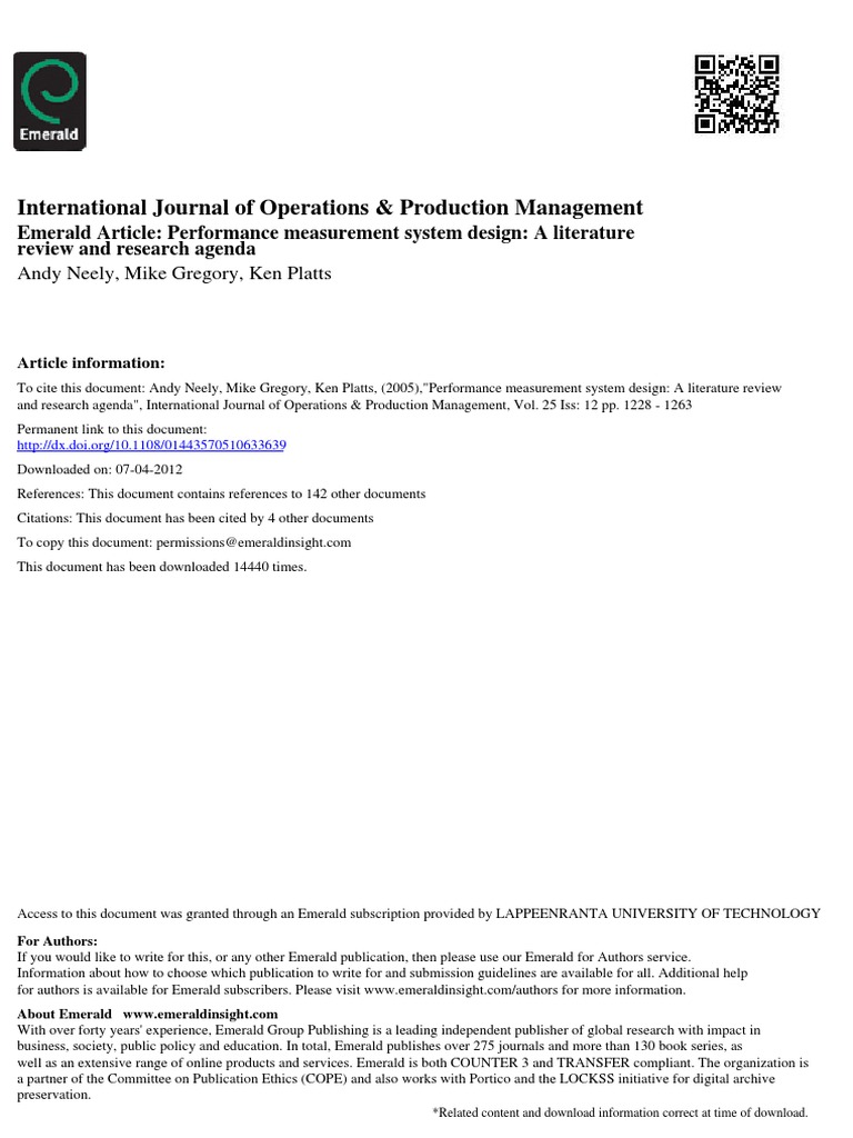 Performance Measurement System Design - A Literature Review and ...