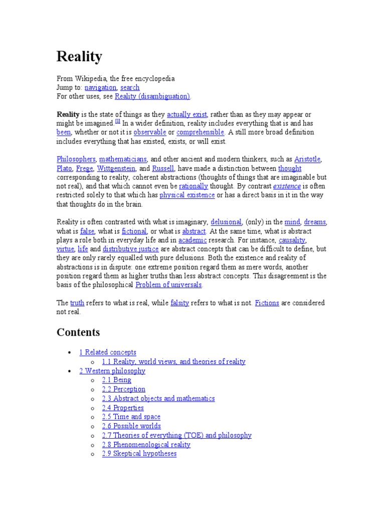 Reality: Reality Is The State of Things As They | Download Free PDF ...