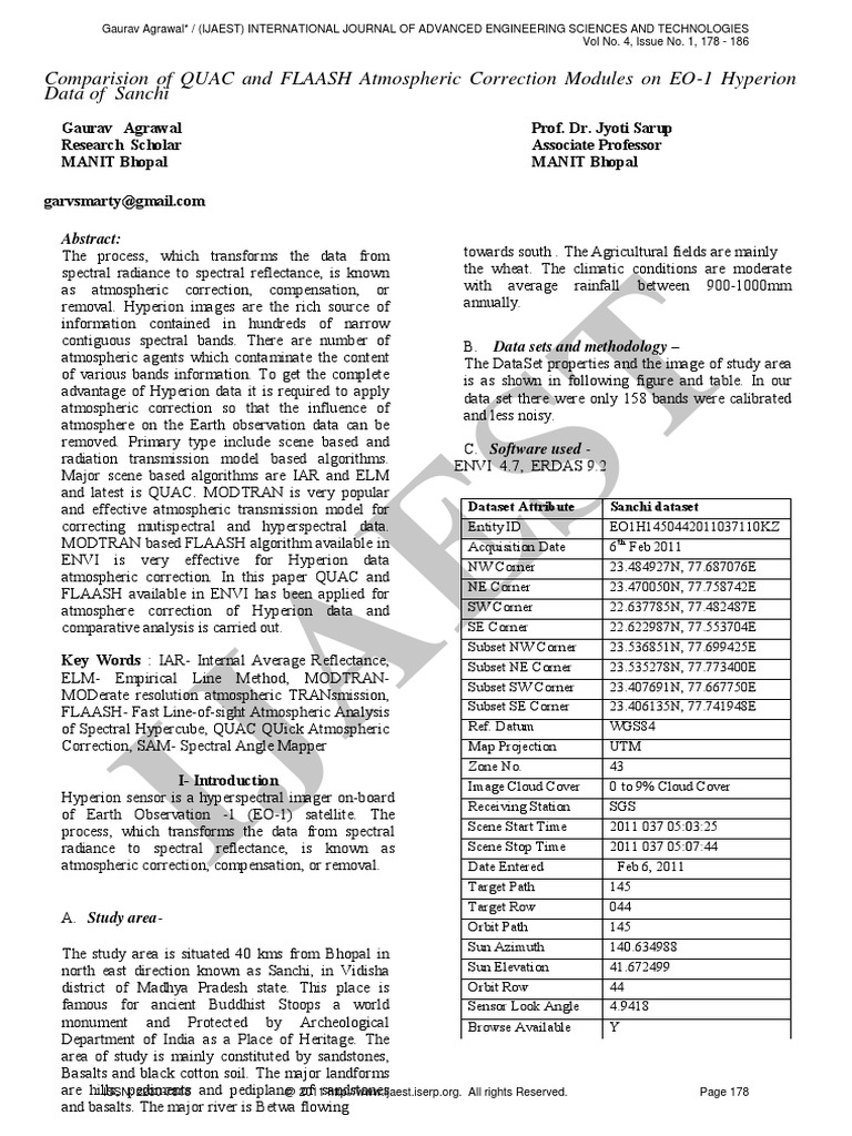 4 Ijaest Vol No 6 Issue No 2 Comparision Of Quac And Flaash Atmospheric Correction Modules On Eo