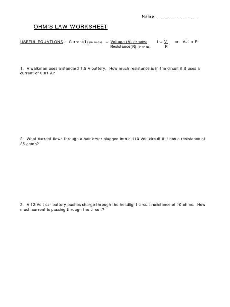 Ohm's Law Worksheet for Circuit Calculations | PDF | Science & Mathematics