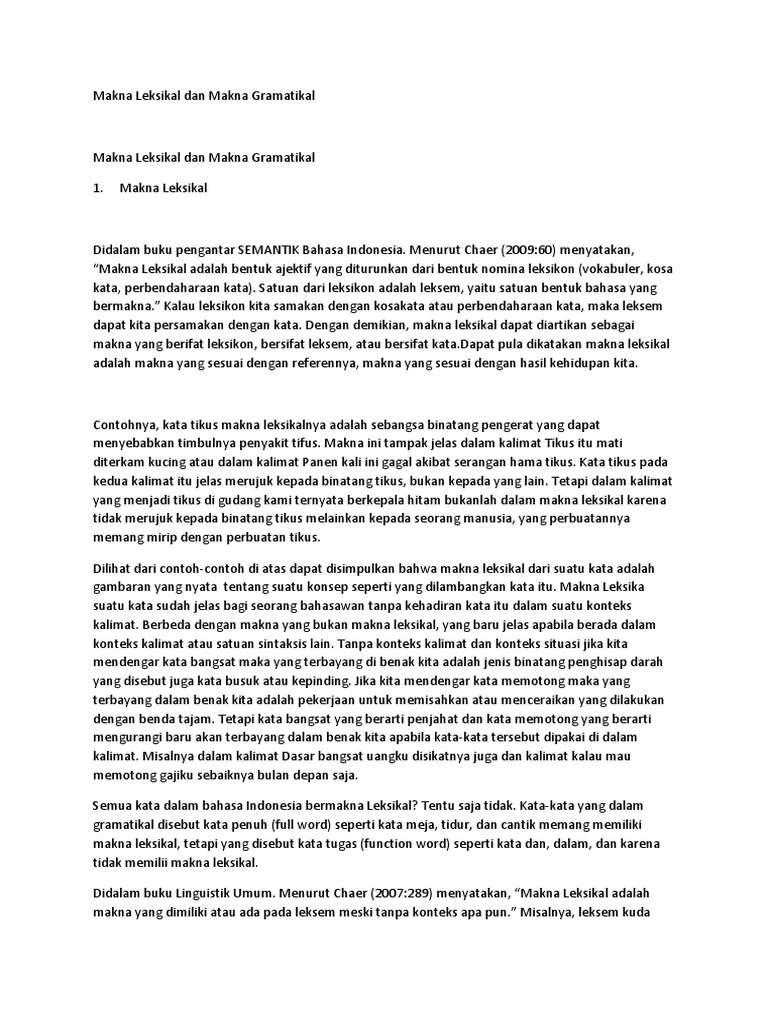 Makna Leksikal Dan Makna Gramatikal | PDF | Seni & Disiplin Bahasa