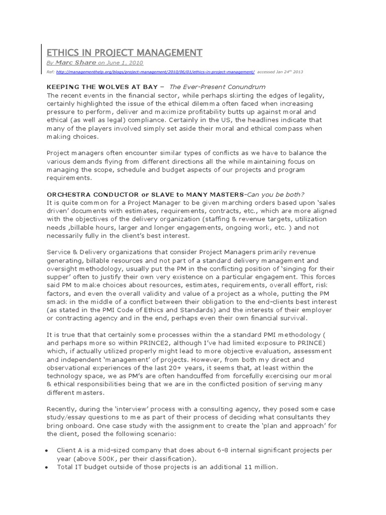 Ethics in PM - Keeping The Wolves at Bay Discussion | PDF | Leadership ...