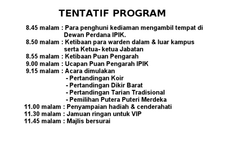 Kad Tentatif Program | PDF | Memasak, Makanan, & Anggur | Griya & Taman