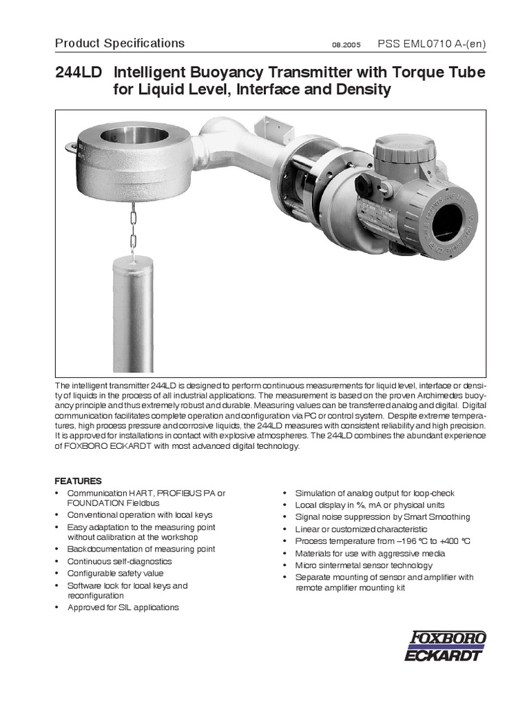 244LD Intelligent Buoyancy Transmitter With Torque Tube For Liquid ...