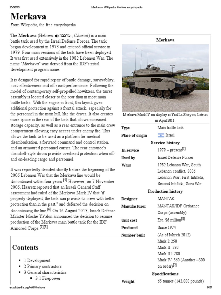 Merkava: From Wikipedia, The Free Encyclopedia | PDF | Tanks | Armoured ...