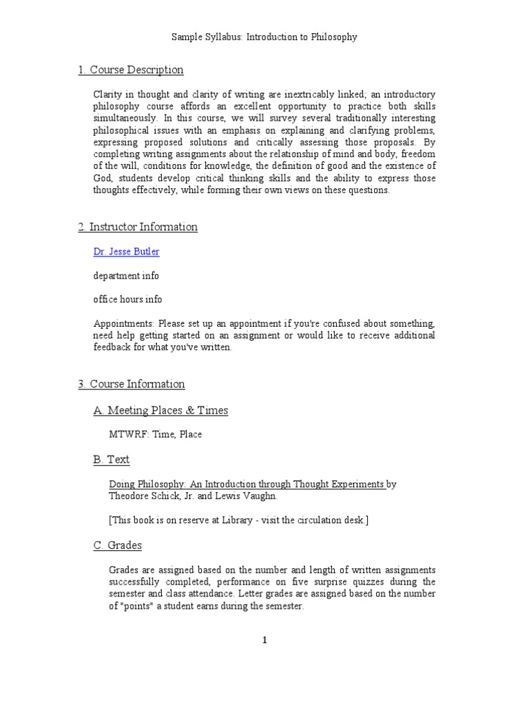 Intro to Philosophy Course Syllabus | PDF | Critical Thinking | Thought