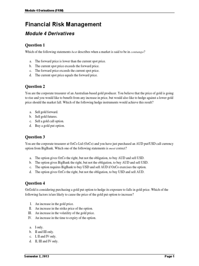 Financial Risk Management: Module 4 Derivatives | PDF | Option (Finance ...