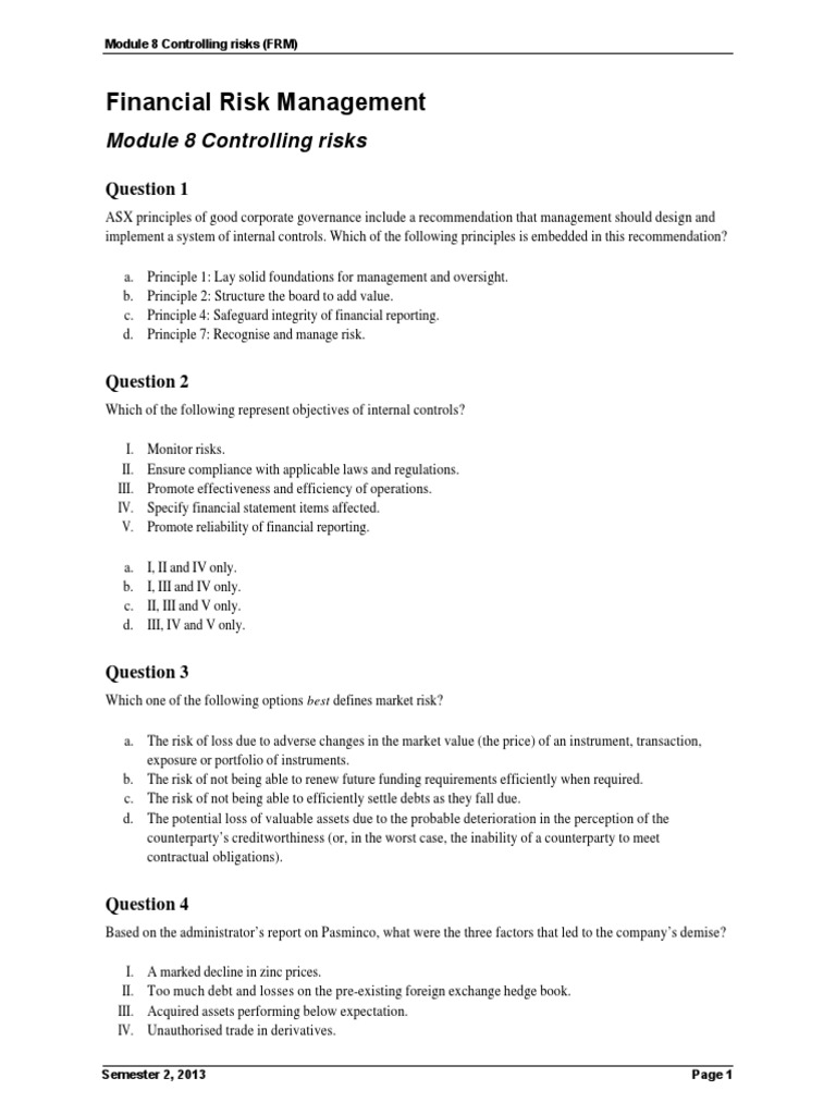 Financial Risk Management: Module 8 Controlling Risks | PDF ...