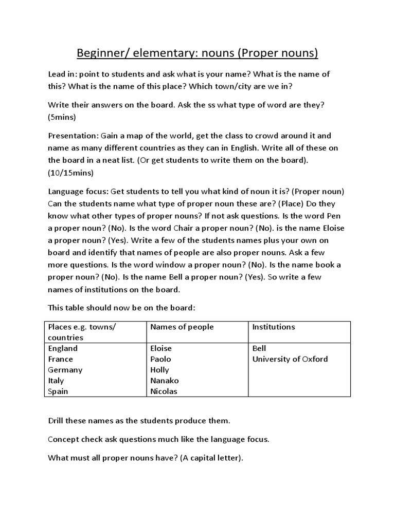 Teaching Proper Nouns to Beginners | PDF