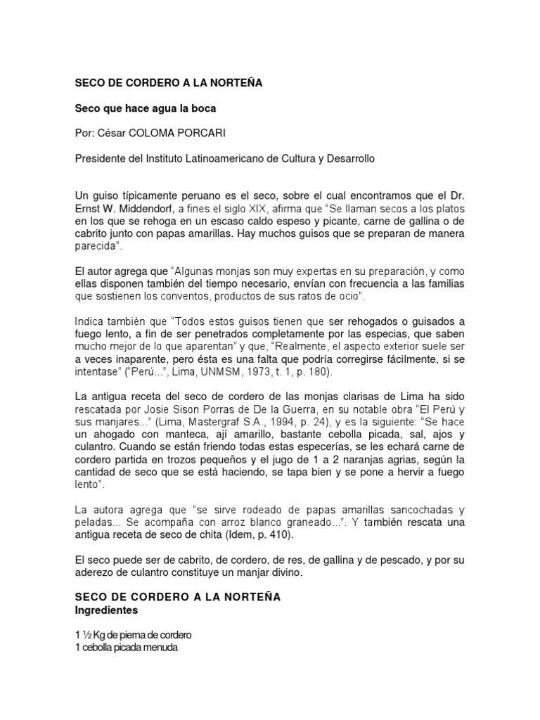 Eli Seco de Cordero | PDF | Cocina occidental | Comida regional y étnica