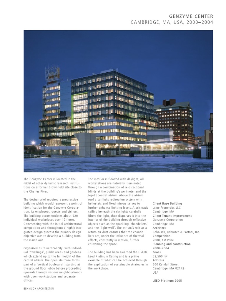 Case Studies Genzyme Centre | PDF | Cambridge | Leadership In Energy And Environmental Design