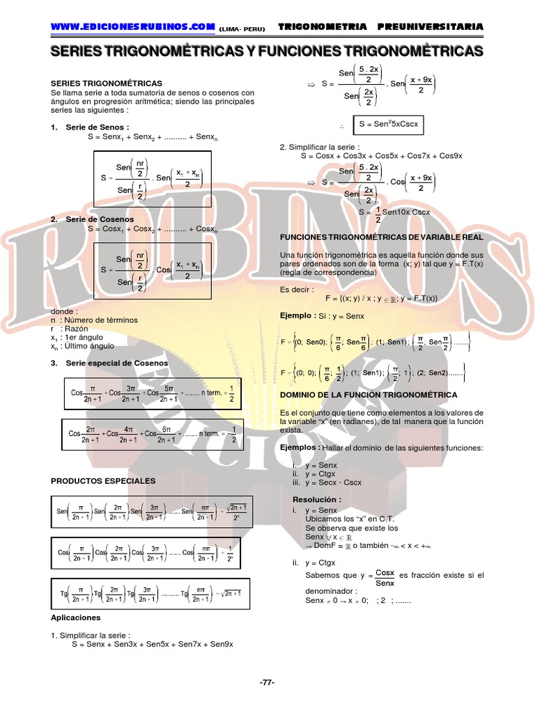 Series Trigonometricas y Funciones Trigonometricas | Descargar gratis PDF | Funciones ...