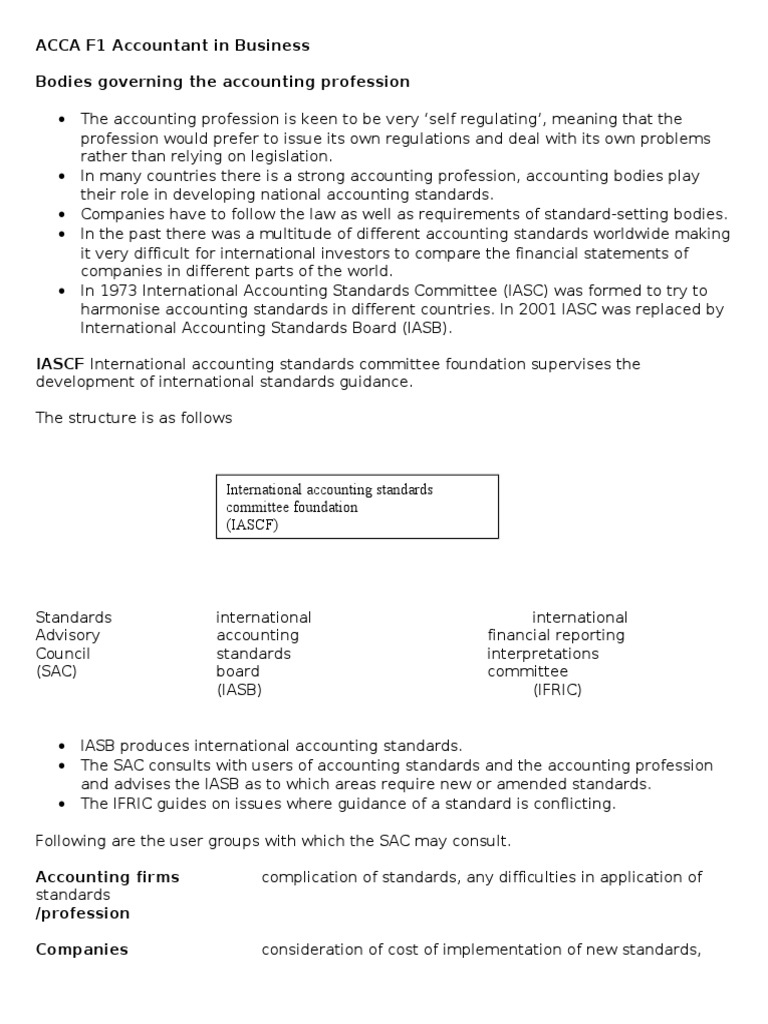 ACCA F1 Accountant in Business Bodies Governing The Accounting ...