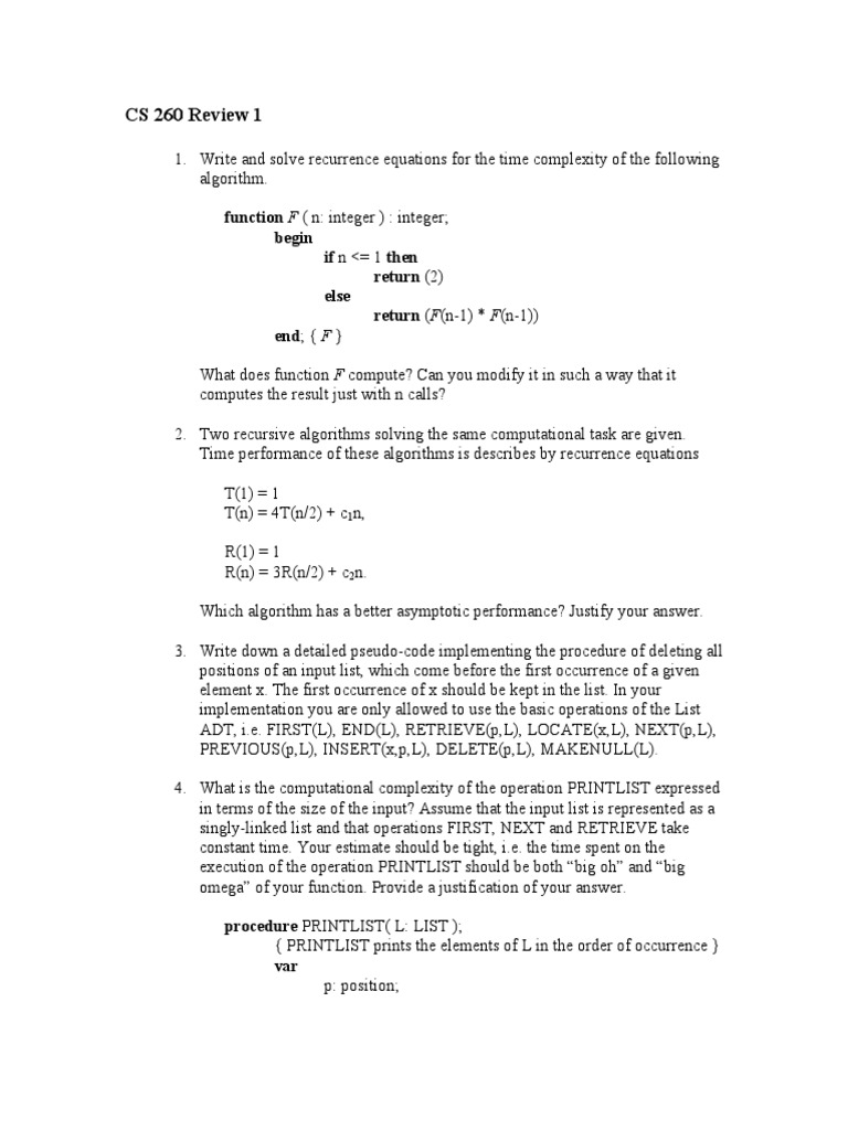 CS260 Review | PDF | Applied Mathematics | Algorithms And Data Structures