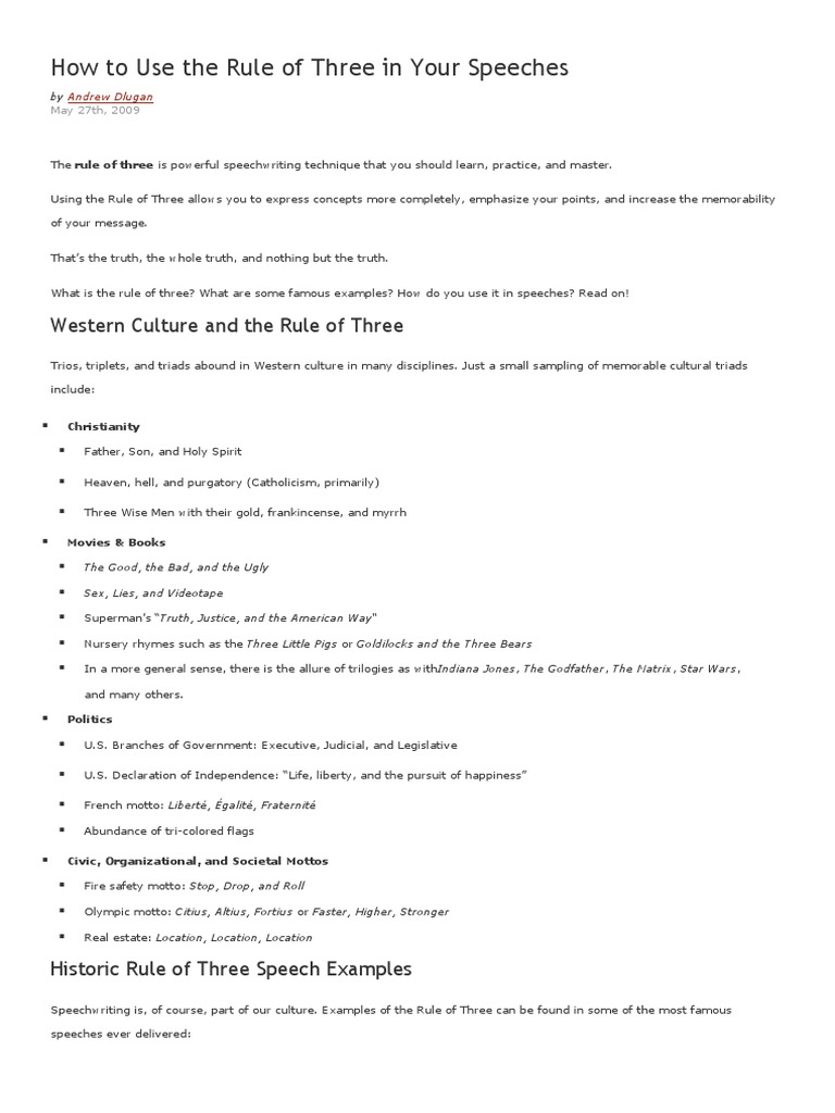 Mastering the Rule of Three in Speeches | PDF | Public Speaking