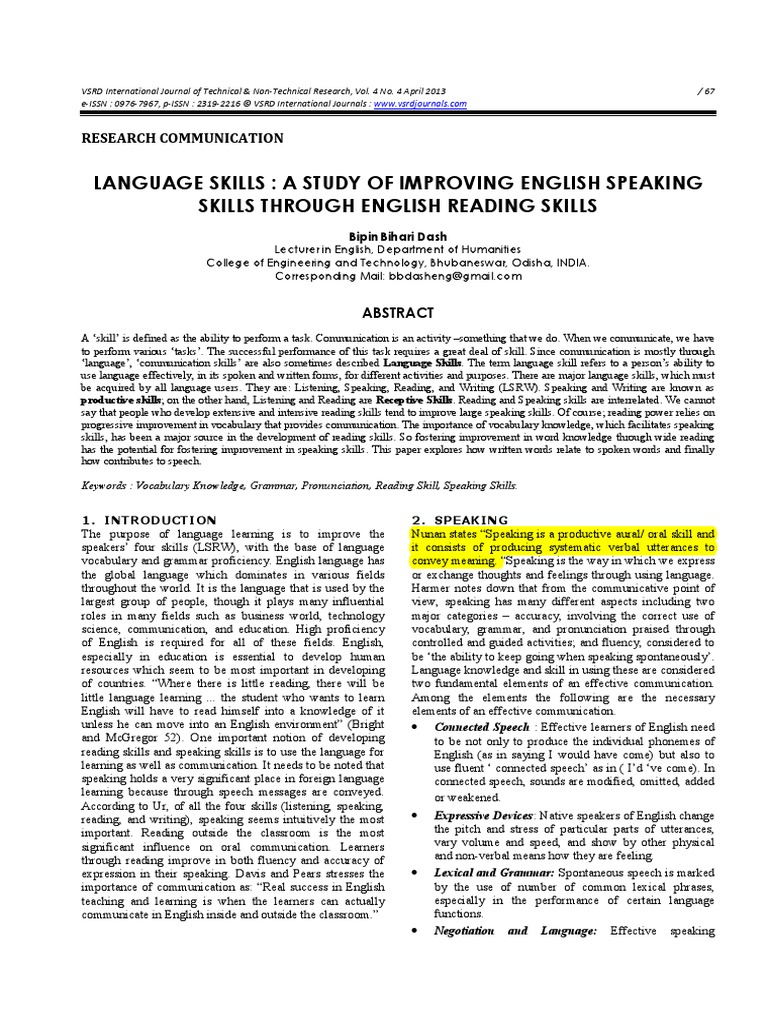 A Study of Improving English Speaking Skills Through English Reading ...