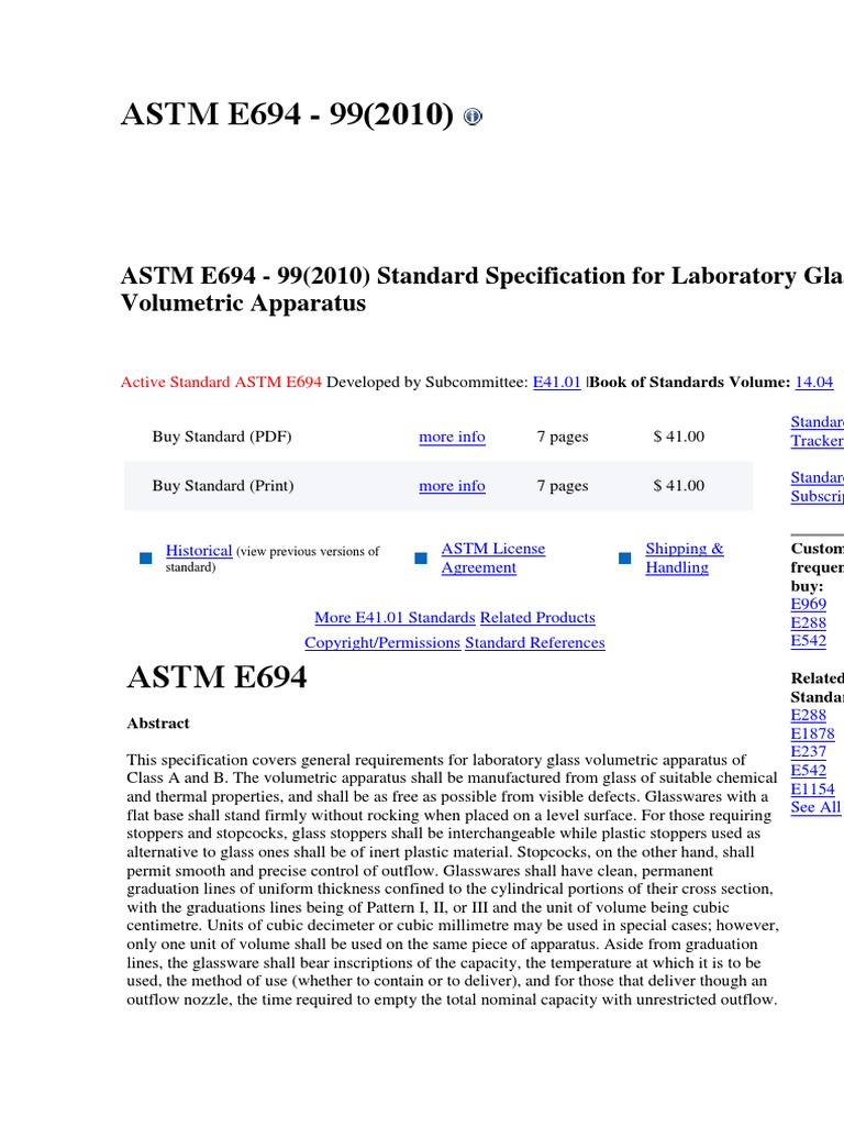 Astm E694 | PDF | Specification (Technical Standard) | Volume