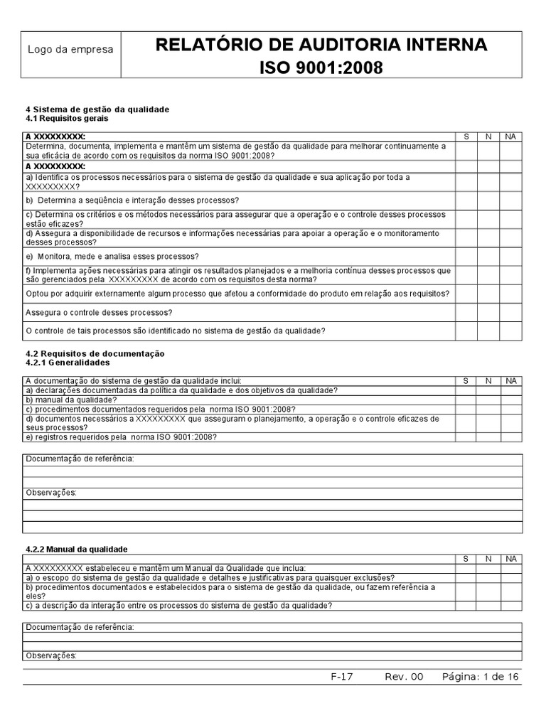 Check List Para Auditoria Interna ISO 9001