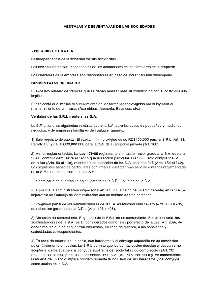 Ventajas y Desventajas de Las Sociedades | Descargar gratis PDF | Compañía de responsabilidad ...