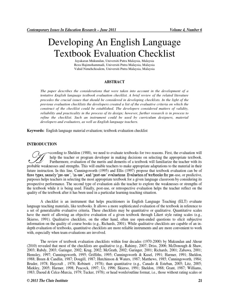 Course Book Evaluation Checklist | PDF | English As A Second Or Foreign ...