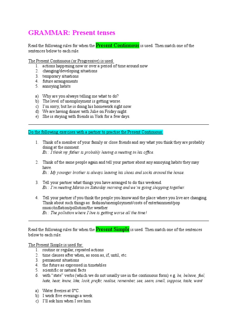 GRAMMAR - Present Tenses | PDF | Onomastics | Linguistic Typology