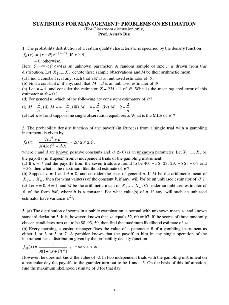 Estimation Problems | PDF | Estimator | Bias Of An Estimator