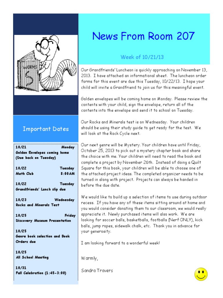 News From Room 207: Important Dates | PDF | Reading Comprehension ...