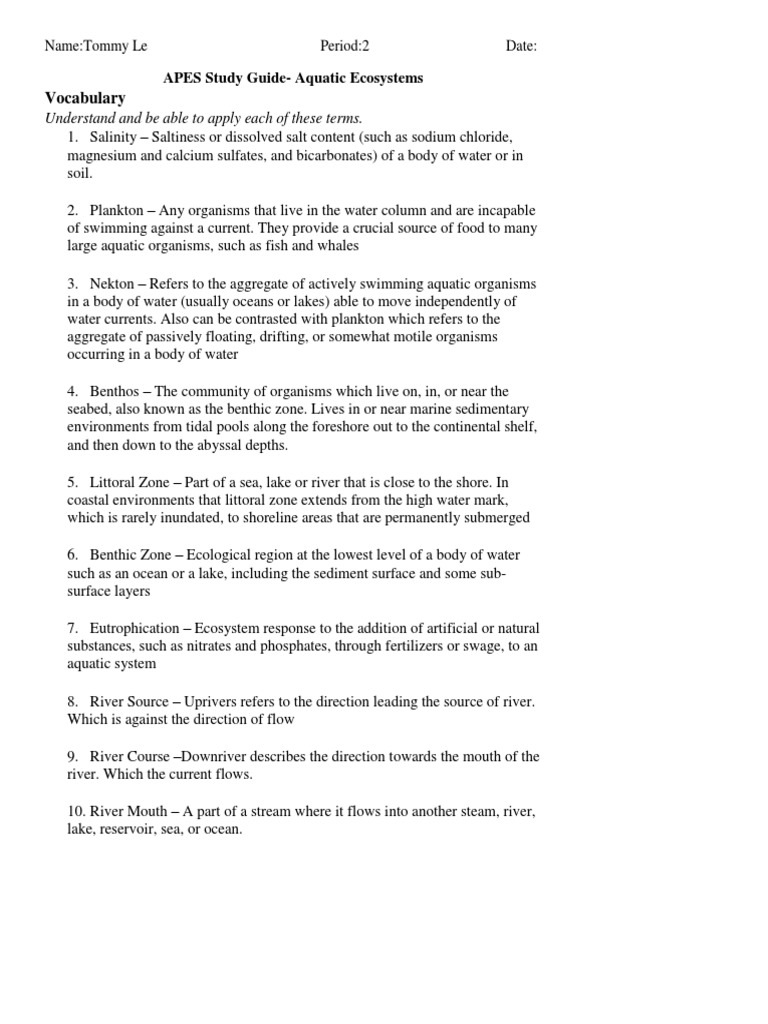 APES Aquatic Ecosystems Study Guide | PDF | Coral Reef | Aquatic Ecosystem