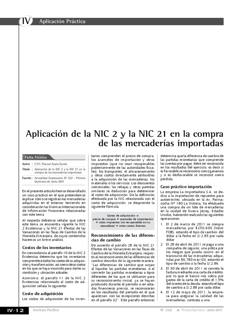 Aplicacion de La Nic 2 Y 21 | PDF