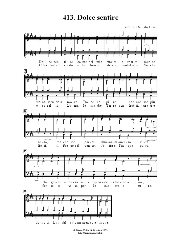 Dolce Sentire Spartito A 4 Voci | PDF