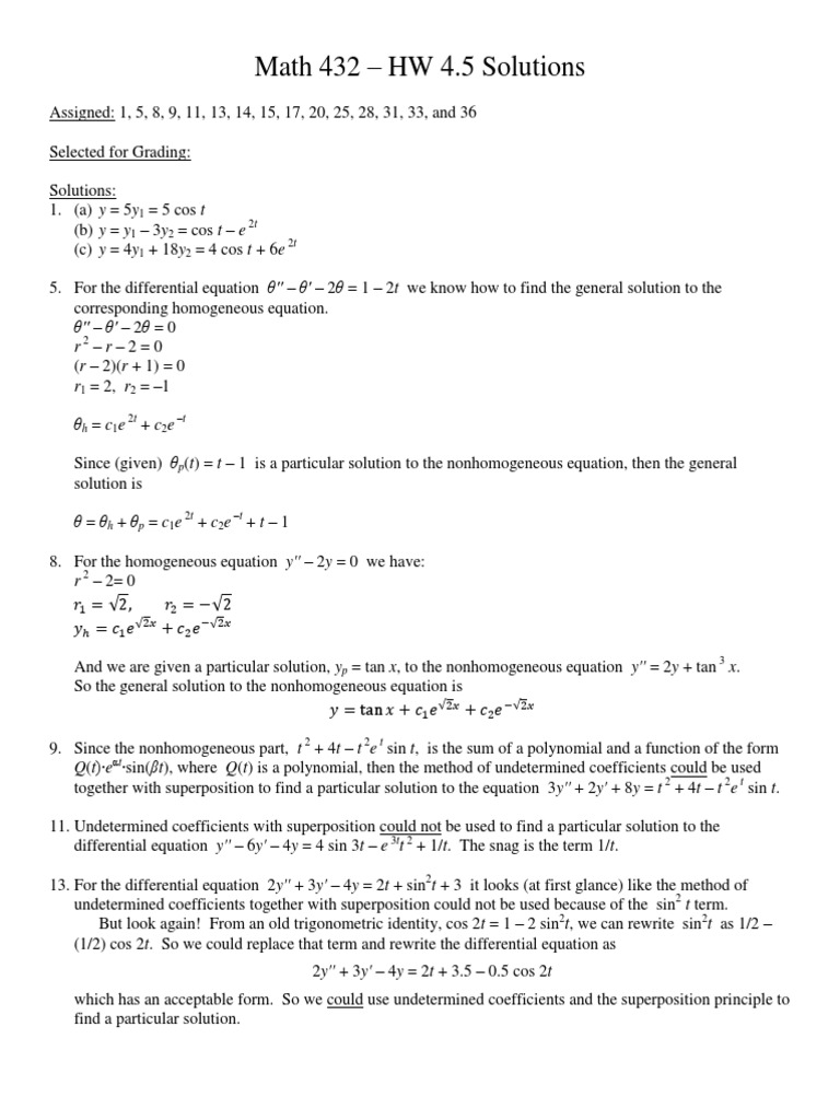 HW 4.5 Solutions | Differential Equations | Equations
