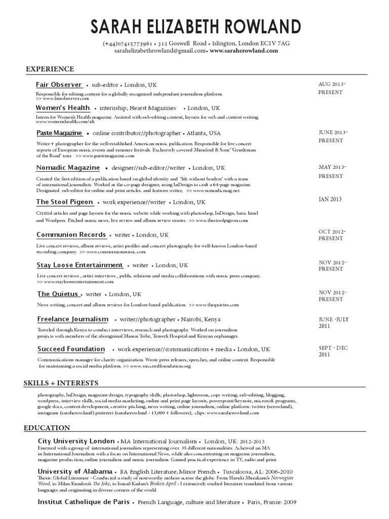 Sarah Rowland::CV | PDF | Copy Editing | Magazines